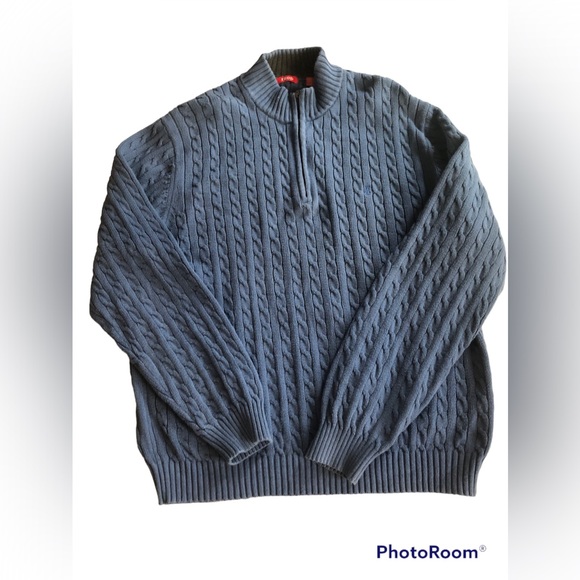 Izod | Shirts | Izod Cable Knit Pullover Sweater Mens Xl Blue Quarter 4 ...